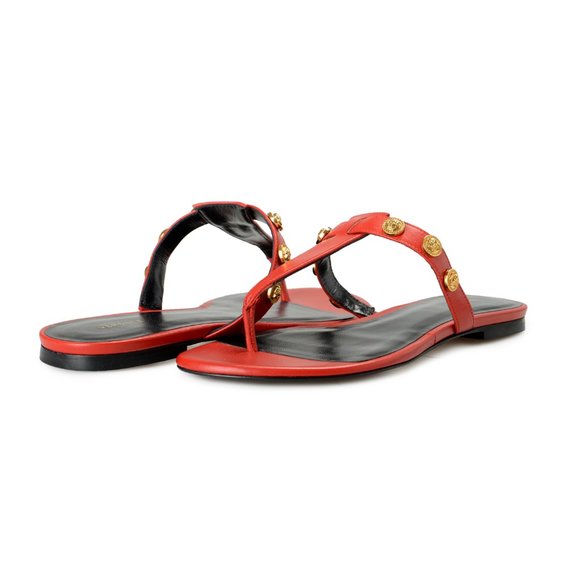 Versace | Shoes | Versace Womens Red Metal Medusa Studs Sandals Flip ...